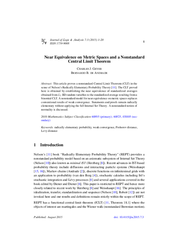 (PDF) Near equivalence on metric spaces and a nonstandard central limit theorem