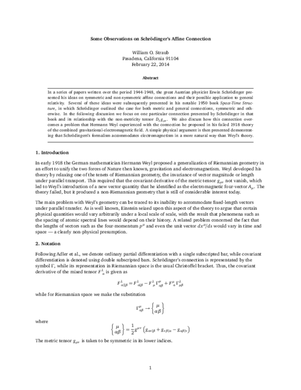 (PDF) Some Observations on Schrödingers’s Affine Connection
