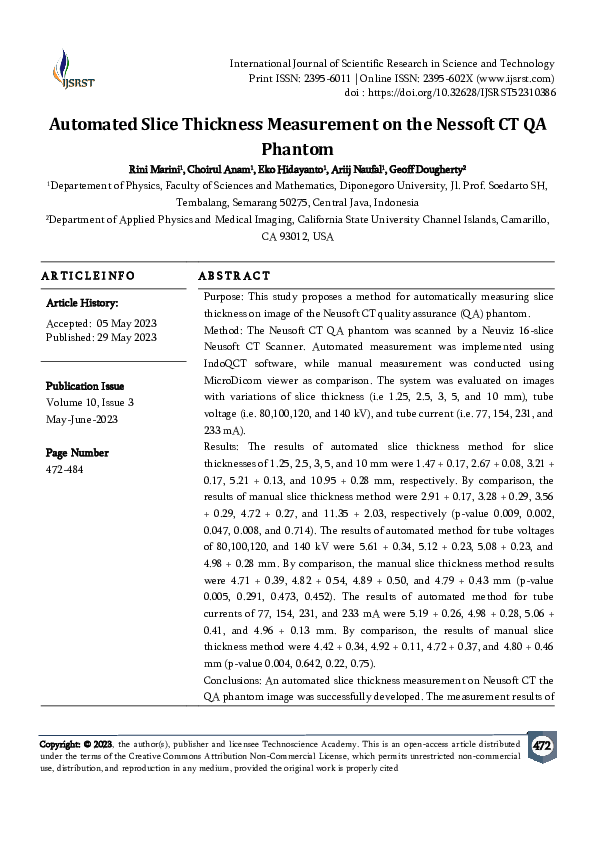 (PDF) Automated Slice Thickness Measurement on the Nessoft CT QA Phantom