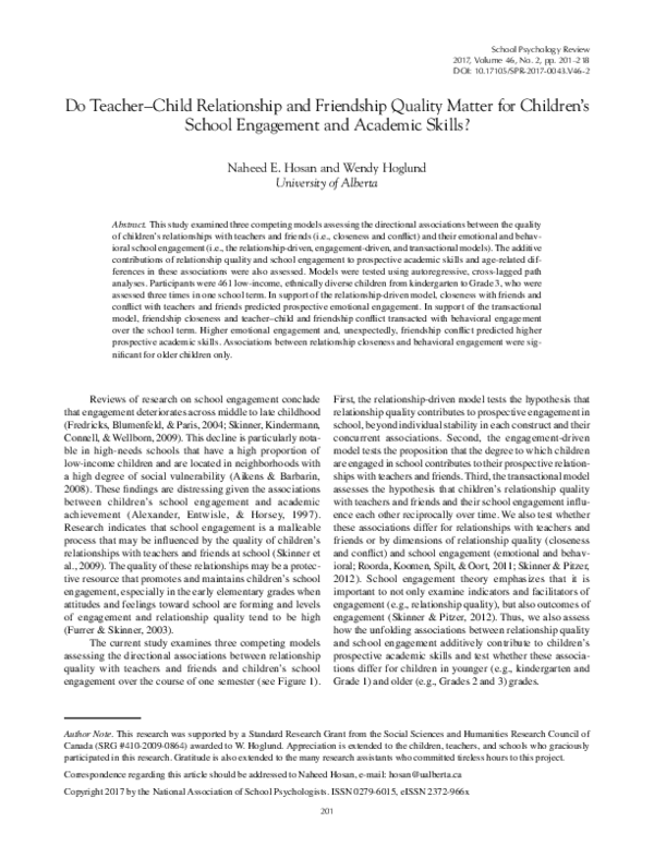 (PDF) Do Teacher–Child Relationship and Friendship Quality Matter for ...
