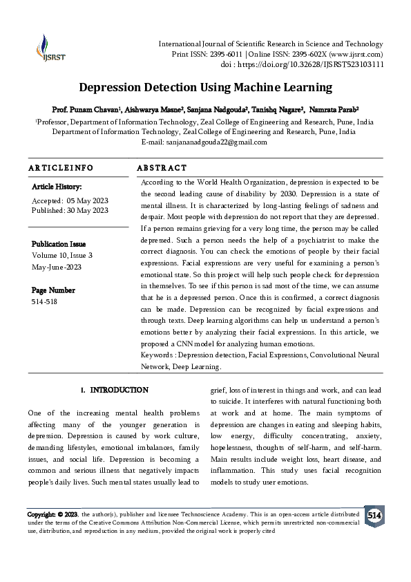 (PDF) Depression Detection Using Machine Learning