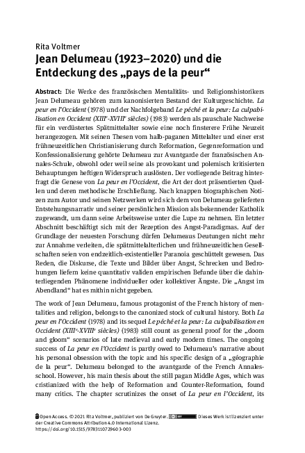 (PDF) Jean Delumeau (1923–2020) und die Entdeckung des „pays de la peur“ | Rita Voltmer ...