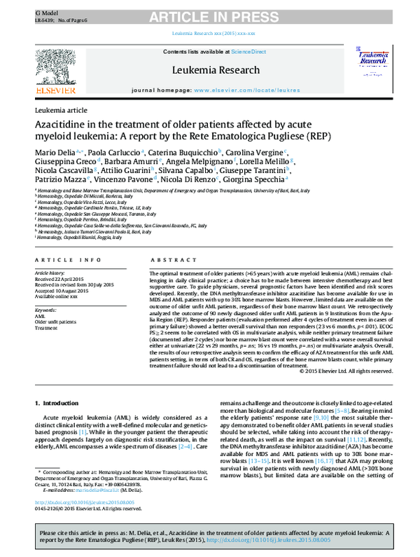 (PDF) Azacitidine in the treatment of older patients affected by acute ...
