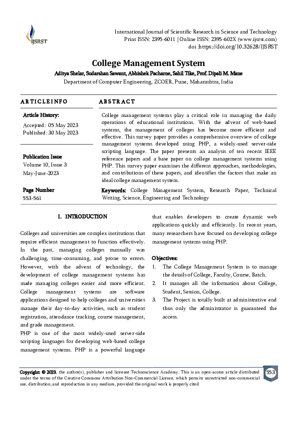 (PDF) College Management System : A Technical Paper