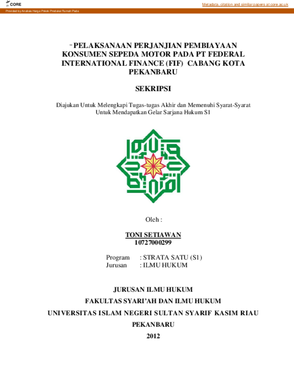 (PDF) Pelaksanaan Perjanjian Pembiayaankonsumen Sepeda Motor Pada PT ...