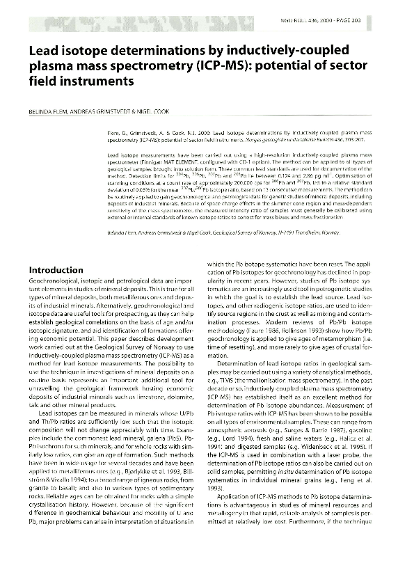 (PDF) Lead isotope determinations by inductively-coupled plasma mass ...
