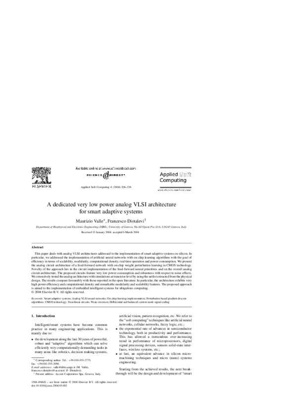Pdf A Dedicated Very Low Power Analog Vlsi Architecture For Smart Adaptive Systems