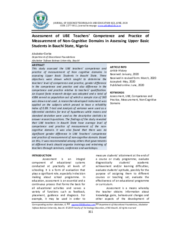 (PDF) Assessment of UBE Teachers’ Competence and Practice of ...