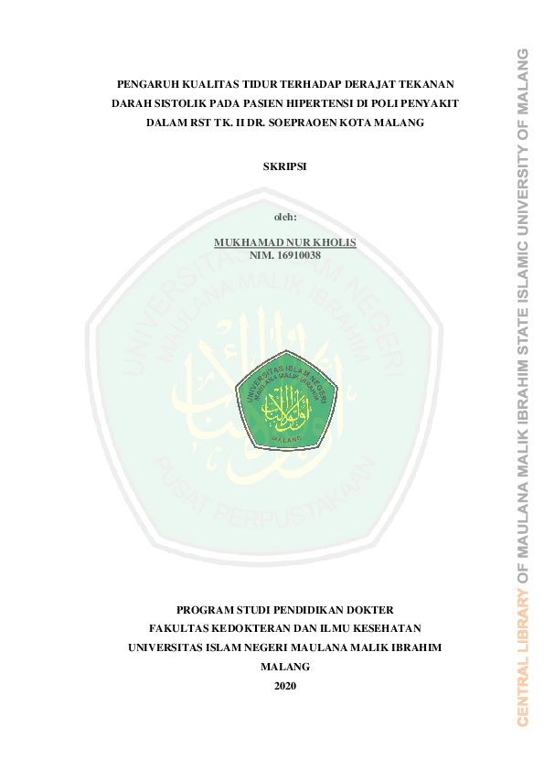 (PDF) Pengaruh kualitas tidur terhadap derajat tekanan darah sistolik ...