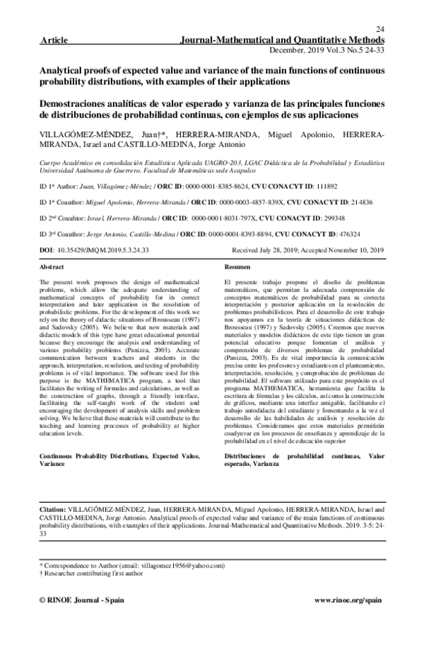 (PDF) Analytical proofs of expected value and variance of the main functions of continuous ...