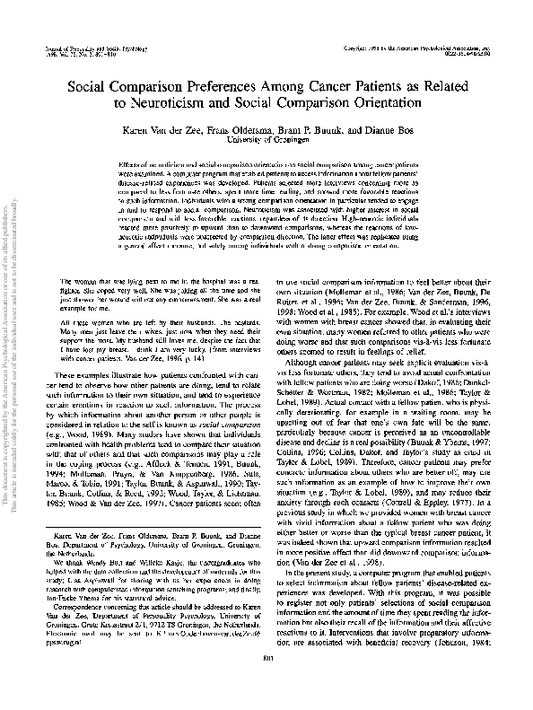 (PDF) Social comparison preferences among cancer patients as related to ...