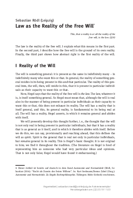 (PDF) Law as the Reality of the Free Will