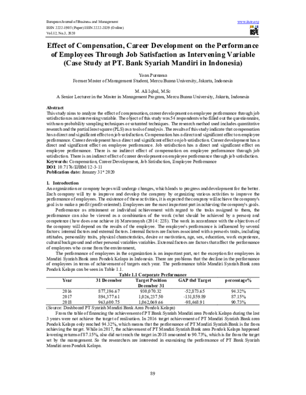 (PDF) Effect of Compensation, Career Development on the Performance of Employees Through Job ...