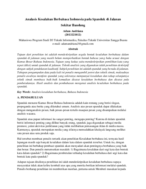 (PDF) Analasis Kesalahan Berbahasa Indonesia pada Spanduk di Jalanan Sekitar Bandung