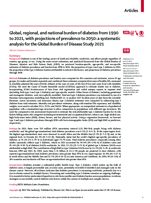 (PDF) Global, regional, and national burden of diabetes from 1990 to ...