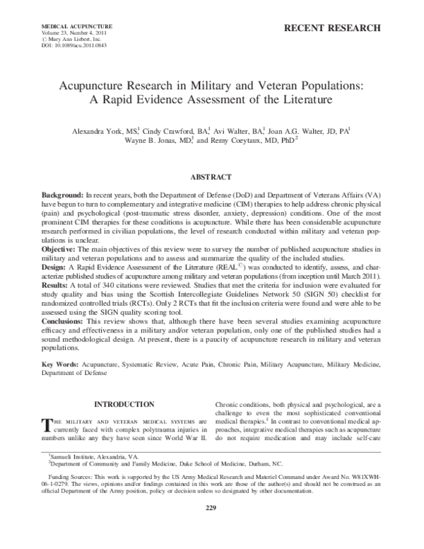 (PDF) Acupuncture Research in Military and Veteran Populations: A Rapid ...