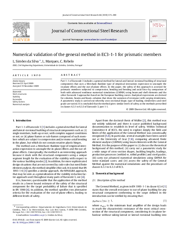 (PDF) Numerical validation of the general method in EC3-1-1 for ...