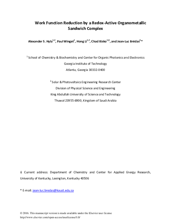 Pdf Work Function Reduction By A Redox Active Organometallic Sandwich 6013