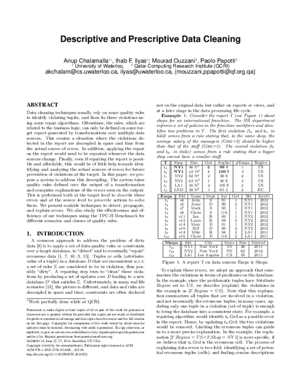 (PDF) Descriptive and prescriptive data cleaning