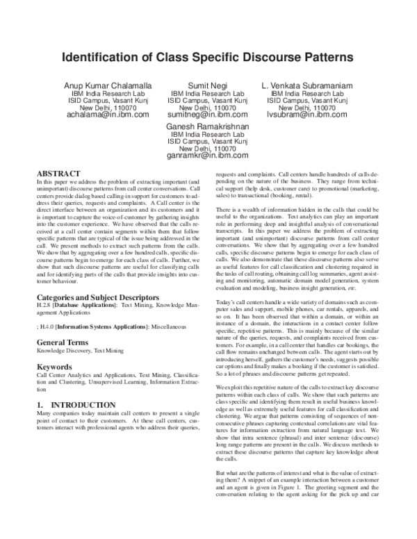 (PDF) Identification of class specific discourse patterns | anup chalamalla - Academia.edu