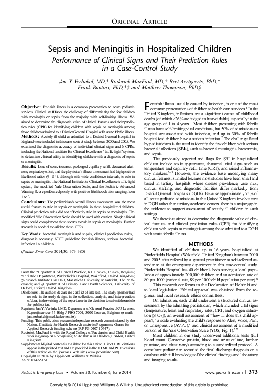 (PDF) Clinical Features in Identifying Sepsis and Meningitis in Kids