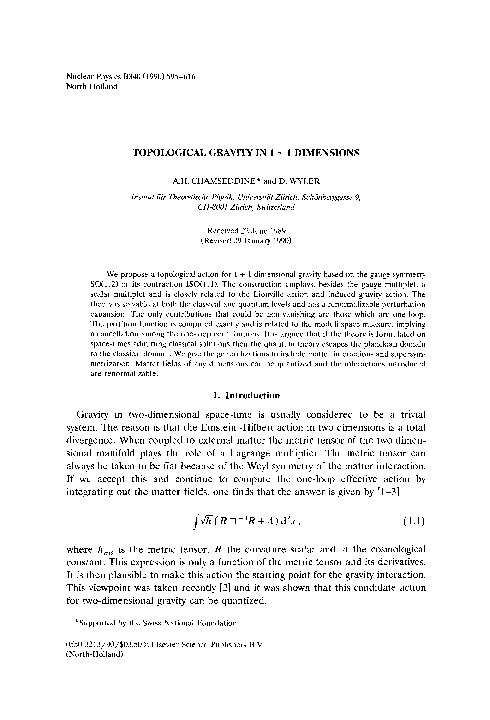 (PDF) Topological gravity in 1 + 1 dimensions