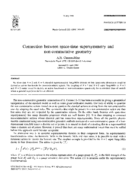 Connection between space-time supersymmetry and non-commutative geometry