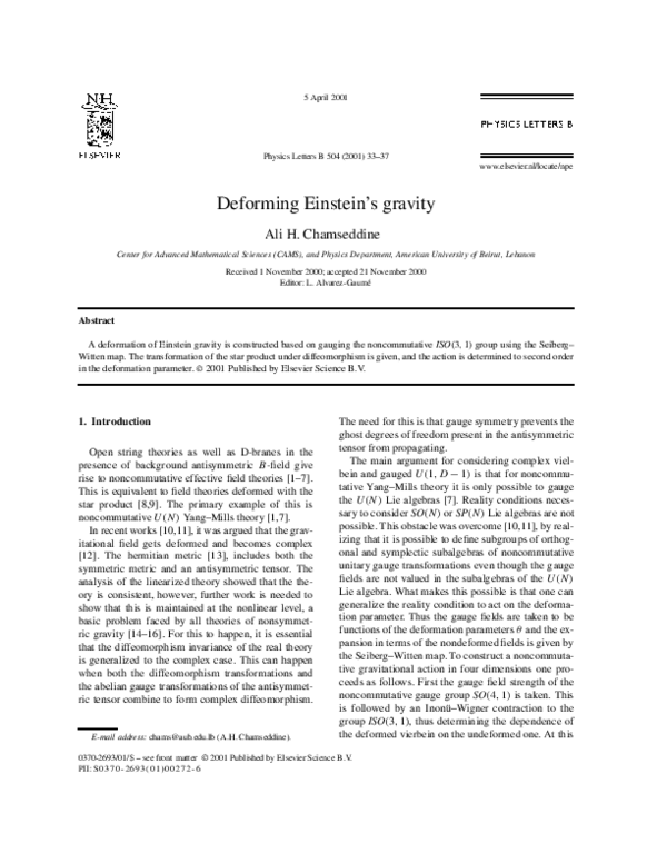 (PDF) Deforming Einstein's gravity