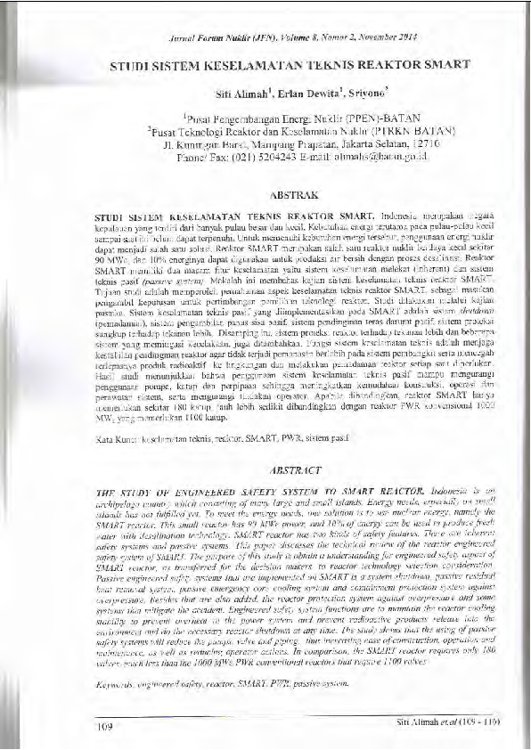 (PDF) Studi Sistem Keselamatan Teknis Reaktor Smart | Sriyono Sriyono - Academia.edu