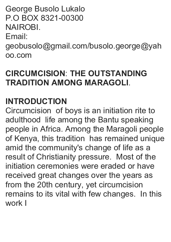 (DOC) CIRCUMCISION : THE OUTSTANDING TRADITION AMONG MARAGOLI