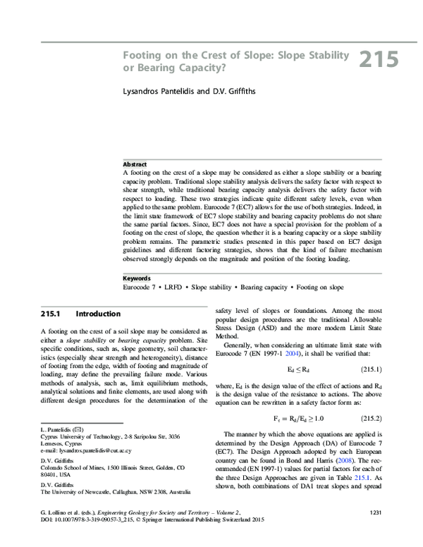 (PDF) Footing on the Crest of Slope: Slope Stability or Bearing Capacity?