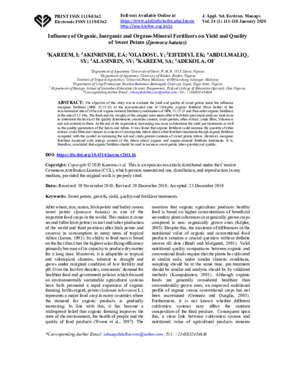 (PDF) Influence of organic, inorganic and organo-mineral fertilizers on yield and quality of ...