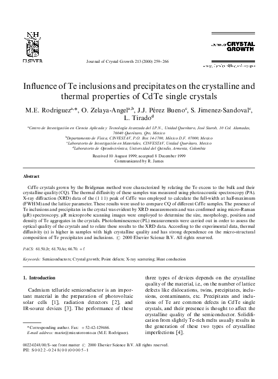 (PDF) Influence of Te inclusions and precipitates on the crystalline ...