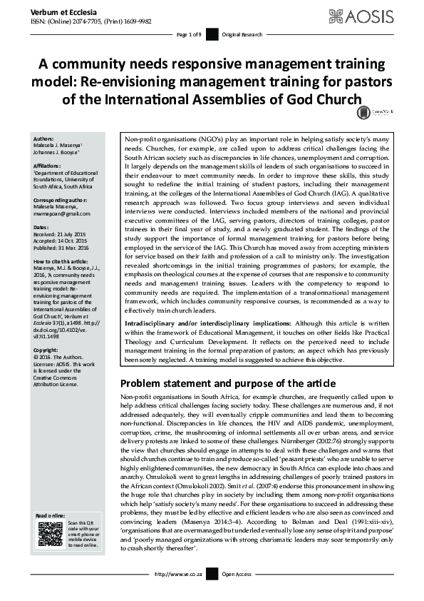 (PDF) A community needs responsive management training model: Re ...