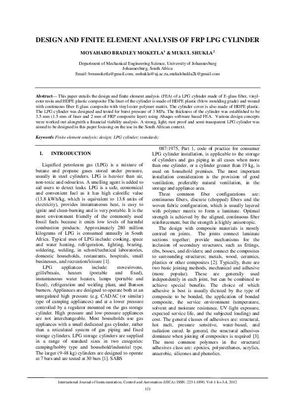 Pdf Design And Finite Element Analysis Of Frp Lpg Cylinder