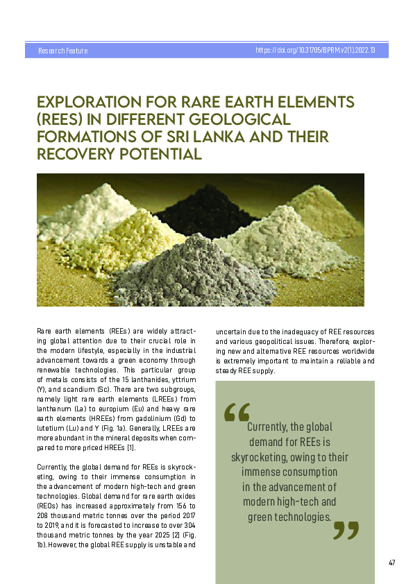 (PDF) Exploration for rare earth elements (REES) in different geological formations of Sri Lanka ...