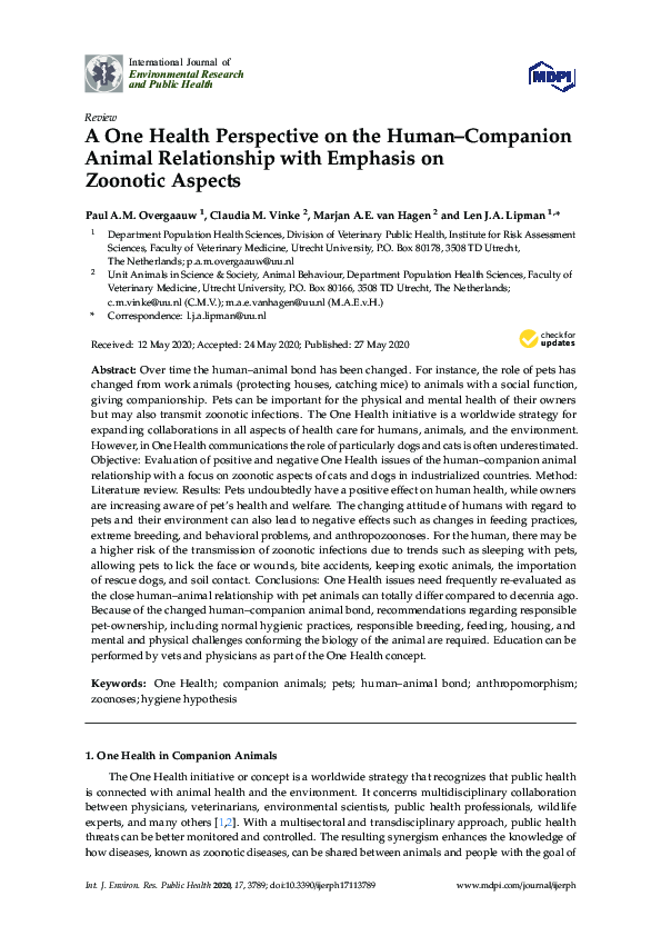 (PDF) Human-Companion Animal Bond: One Health and Zoonotic Risks