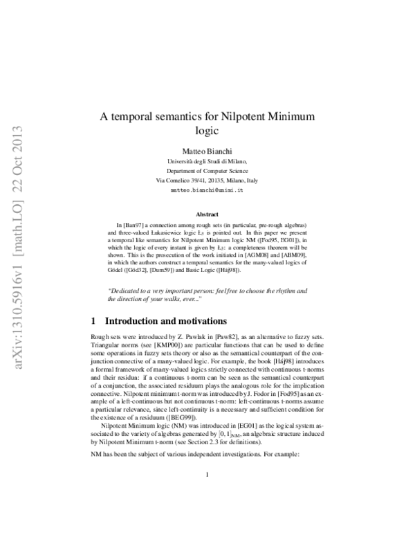 (PDF) LO ] 22 O ct 2 01 3 A temporal semantics for Nilpotent Minimum logic
