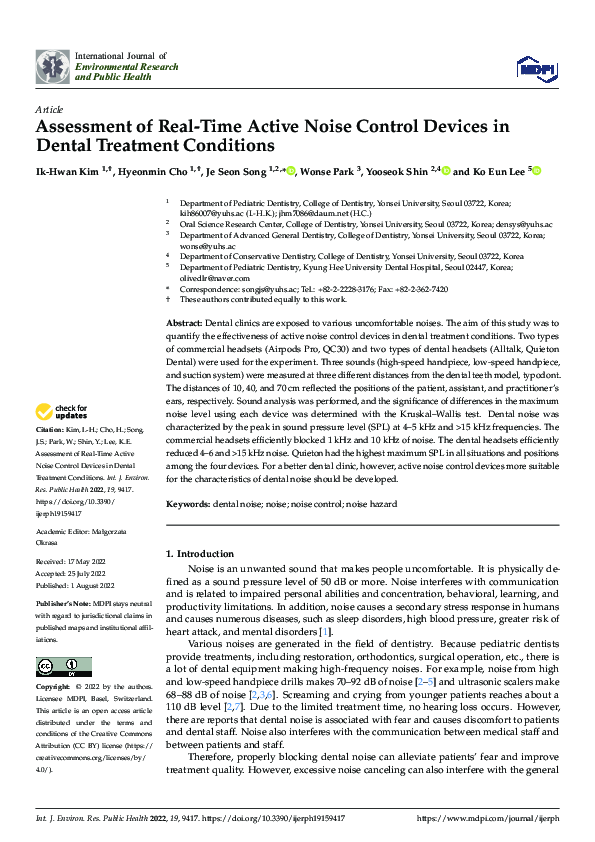 (PDF) Assessment of Real-Time Active Noise Control Devices in Dental ...