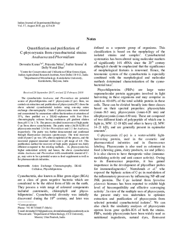 (PDF) Quantification and purification of C-phycocyanin from ...