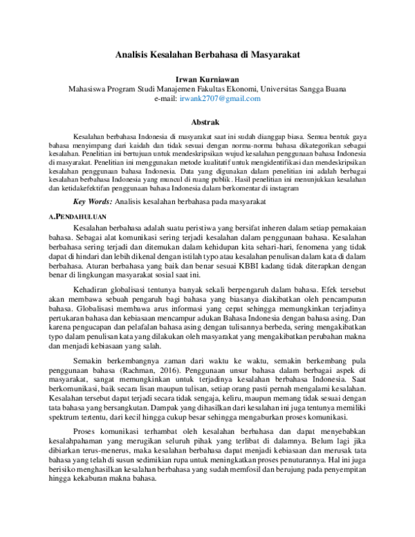 (PDF) Analisis Kesalahan Berbahasa di Masyarakat