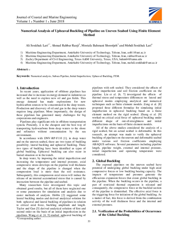 (PDF) Numerical Analysis of Upheaval Buckling of Pipeline on the Uneven Seabed Using Finite ...