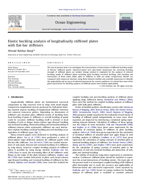 (PDF) Elastic buckling analysis of longitudinally stiffened plates with ...