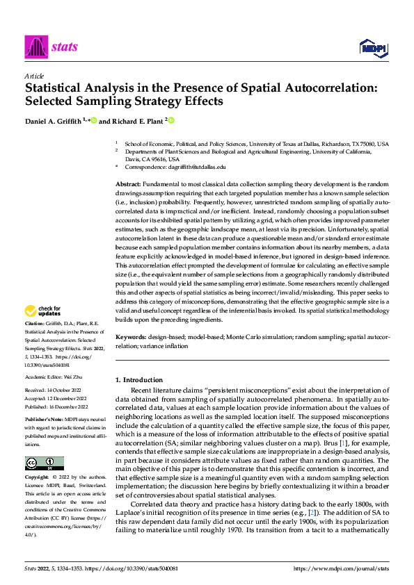 Pdf Statistical Analysis In The Presence Of Spatial Autocorrelation