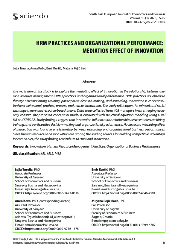 (PDF) HRM PRACTICES AND ORGANIZATIONAL PERFORMANCE: MEDIATION EFFECT OF INNOVATION