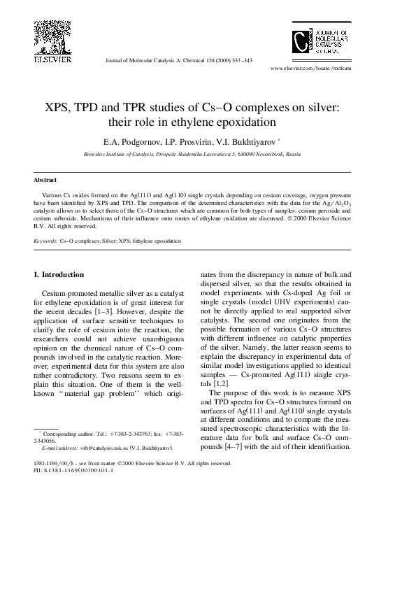 (PDF) XPS, TPD and TPR studies of Cs–O complexes on silver: their role ...
