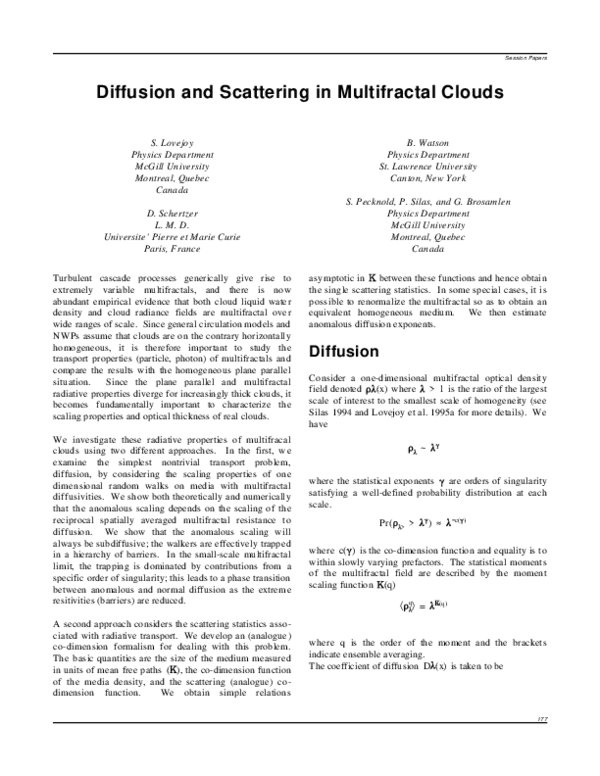 (PDF) Diffusion and Scattering in Multifractal Clouds