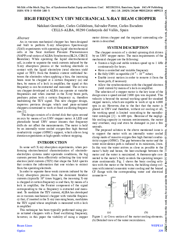 (PDF) High Frequency UHV Mechanical X-Ray Beam Chopper