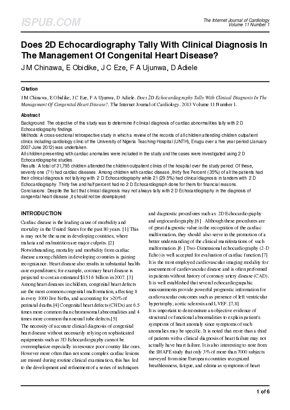 (PDF) Does 2 D Echocardiography Tally With Clinical Diagnosis In The Management Of Congenital ...