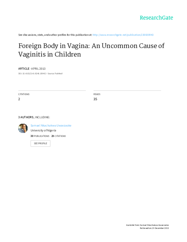 (PDF) Foreign Body in Vagina: An Uncommon Cause of Vaginitis in Children